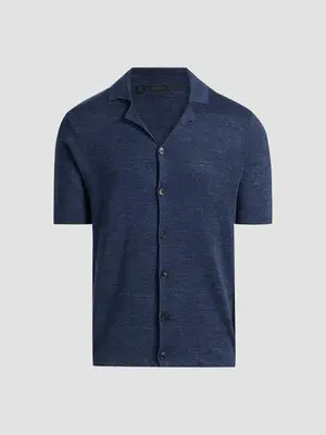 SAKS FIFTH AVENUE Heathered Linen Camp Shirt - Navy