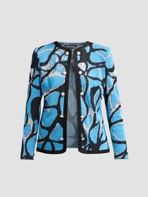 Ming Wang Abstract Jacquard Suede Knit Jacket