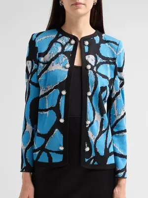 Ming Wang Abstract Jacquard Suede Knit Jacket