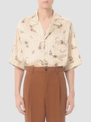 Valentino Garavani Silk Bowling Shirt With Papier Floral Print