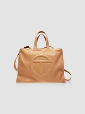 TELFAR Large Carry Logo Leather Bag - Desert