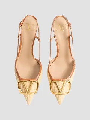 Valentino Garavani Vlogo 80mm Signature Raffia Slingback Pumps