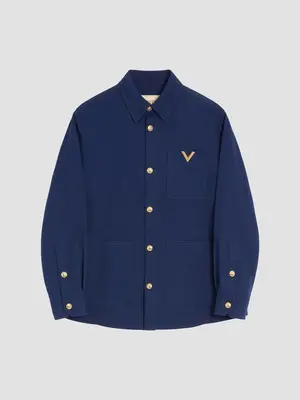 Valentino Garavani Gabardine Shirt Jacket With Vgold - Cobalt