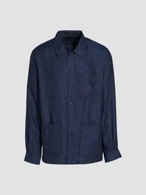 SAKS FIFTH AVENUE Linen Patch Pocket Overshirt - Navy
