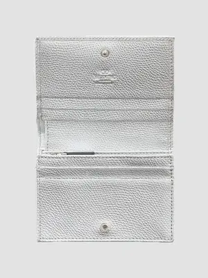 Valentino Garavani Vlogo Signature Laminated Grainy Calfskin Wallet - Silver