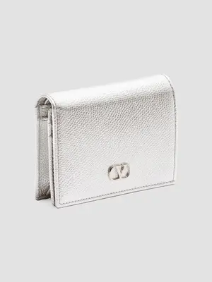 Valentino Garavani Vlogo Signature Laminated Grainy Calfskin Wallet - Silver