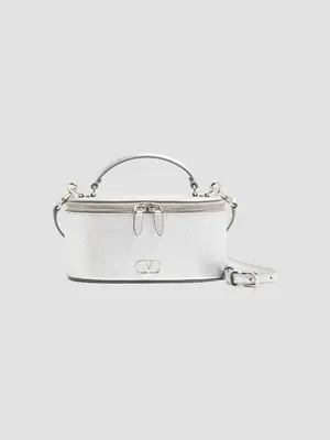 Valentino Garavani Vlogo Signature Mini Vanity Bag In Laminated Grainy Calfskin - Silver