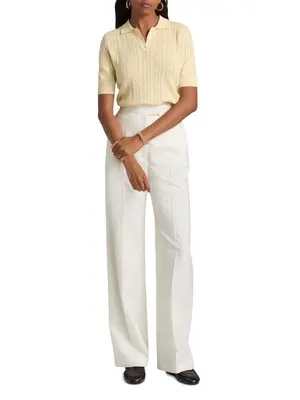 LISA YANG Cristine Pointelle-knit Cotton-cashmere Polo Sweater