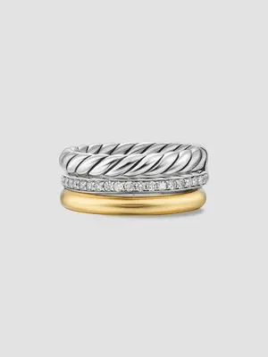 David Yurman Dy Mercer Three Row Ring In Sterling Silver - Diamond