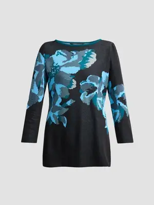 Ming Wang Floral Jacquard Tunic Top - Deep Teal