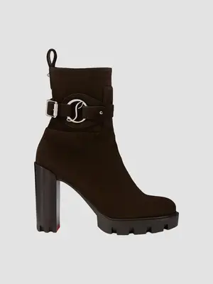 CHRISTIAN LOUBOUTIN Dianouchette Lug 100mm Suede Booties - Cafe