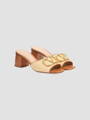 Valentino Garavani Vlogo Signature 60mm Slide Sandals In Raffia