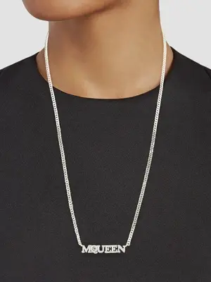 Alexander McQueen Silvertone & Glass Crystal Logo Necklace