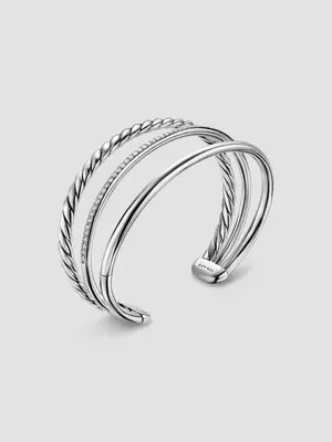 David Yurman Dy Mercer Three Row Cuff Bracelet In Sterling