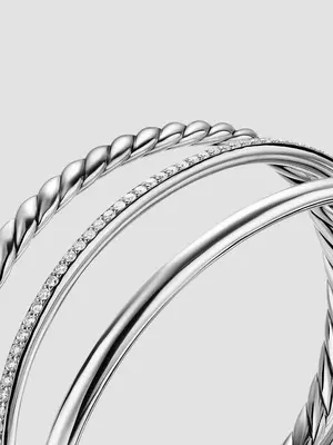 David Yurman Dy Mercer Three Row Cuff Bracelet In Sterling