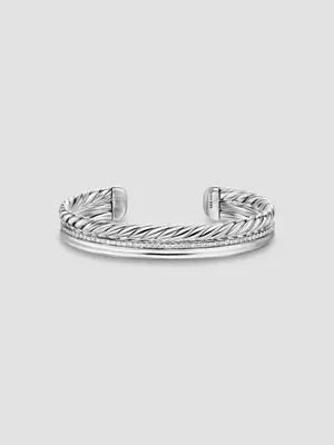 David Yurman Dy Mercer Three Row Cuff Bracelet In Sterling