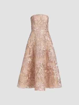 Naeem Khan Floral Embroidered Strapless Cocktail Dress