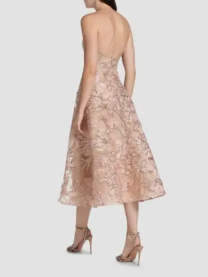 Naeem Khan Floral Embroidered Strapless Cocktail Dress