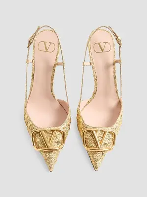 Valentino Garavani Vlogo Signature 80mm Slingback Pumps In Cloqué Jacquard Fabric