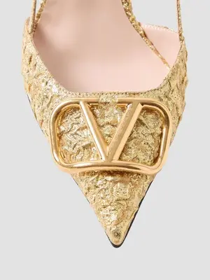Valentino Garavani Vlogo Signature 80mm Slingback Pumps In Cloqué Jacquard Fabric