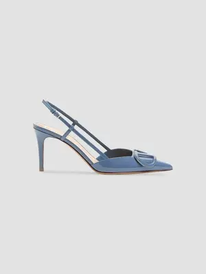 Valentino Garavani Vlogo Signature 80mm Patent Leather Slingback Pumps - Azure