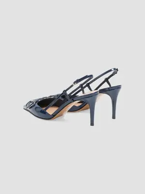 Valentino Garavani Vlogo Signature 80mm Patent Leather Slingback Pumps - Blue