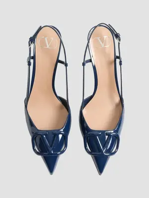 Valentino Garavani Vlogo Signature 80mm Patent Leather Slingback Pumps - Blue