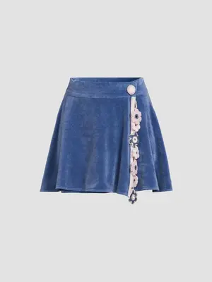 My Beachy Side Peony Lace-trim Terry Miniskirt - Navy