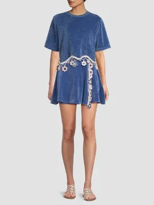 My Beachy Side Peony Lace-trim Terry Miniskirt - Navy