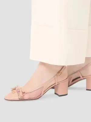 Valentino Garavani Valet Du Roi 60mm Slingback Pump In Mesh And Kidskin - Pink