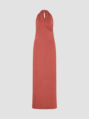 Another Tomorrow Gathered Halter Dress - Persimmon