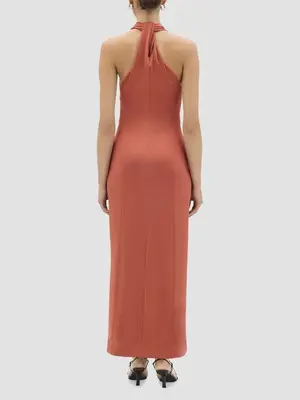 Another Tomorrow Gathered Halter Dress - Persimmon