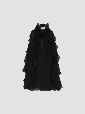 Alexander McQueen Ruffled Sleeveless Silk Top - Black