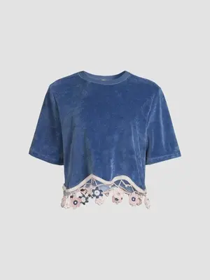 My Beachy Side Peony Crocheted Hem Cover-up Top Navy