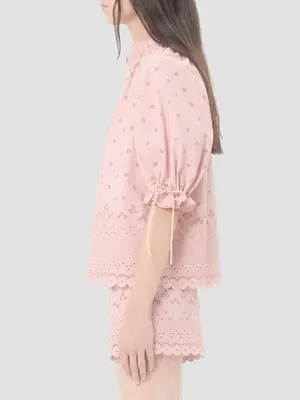 Valentino Garavani Sangallo Lace Top With Fleurs Ajours Margheritine Pattern
