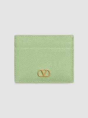 Valentino Garavani Vlogo Signature Grainy Calfskin Card Holder - Mint