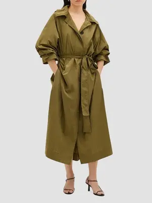 Another Tomorrow Nylon Trench Coat - Olive