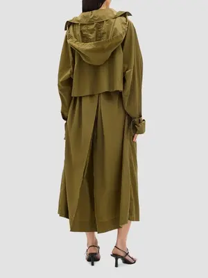 Another Tomorrow Nylon Trench Coat - Olive