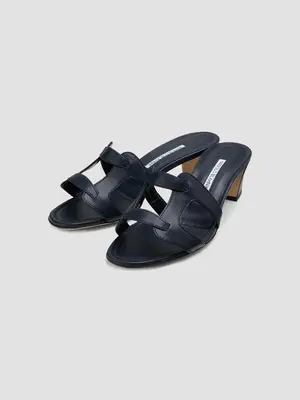 Manolo Blahnik Grellanu 50mm Leather Block-heel Sandals - Navy