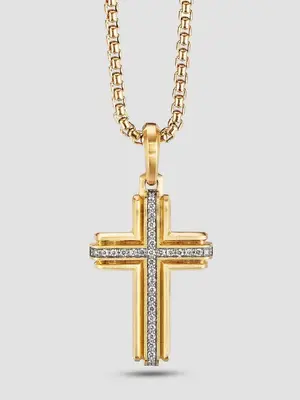 David Yurman Deco Cross Pendant In 18k Yellow Gold - Diamond