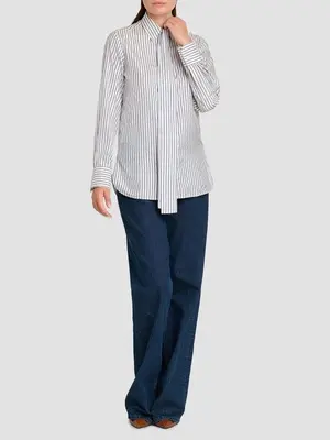 Kiton Striped Silk Tieneck Blouse