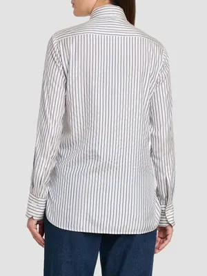 Kiton Striped Silk Tieneck Blouse
