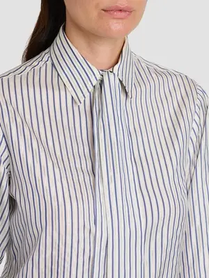 Kiton Striped Silk Tieneck Blouse