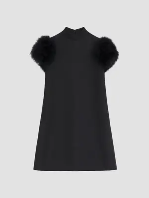 Valentino Garavani Short Crepe Couture Dress With Feathers Black