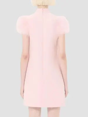 Valentino Garavani Short Crepe Couture Dress With Feathers - Rose