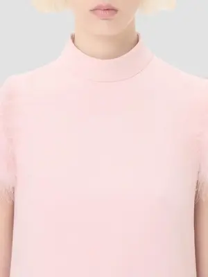Valentino Garavani Short Crepe Couture Dress With Feathers - Rose