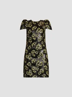 Alexander McQueen Lacquered Sunflower Jacquard Day Dress - Black