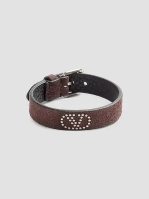 Valentino Garavani Vlogo Signature Bracelet In Suede And Metal - Brown