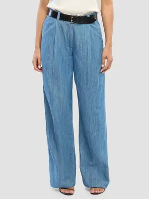 Another Tomorrow Chambray Relaxed Wide Leg Pants