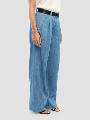 Another Tomorrow Chambray Relaxed Wide Leg Pants